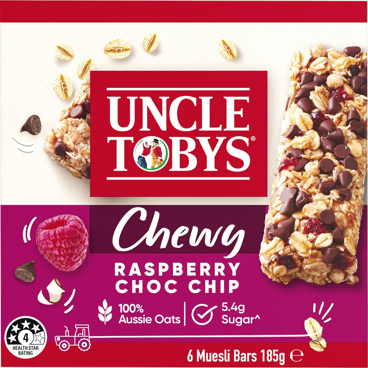 Uncle Tobys Muesli Bars Chewy Raspberry Choc Chip 6 Pack 185g | Worldwide Shipping