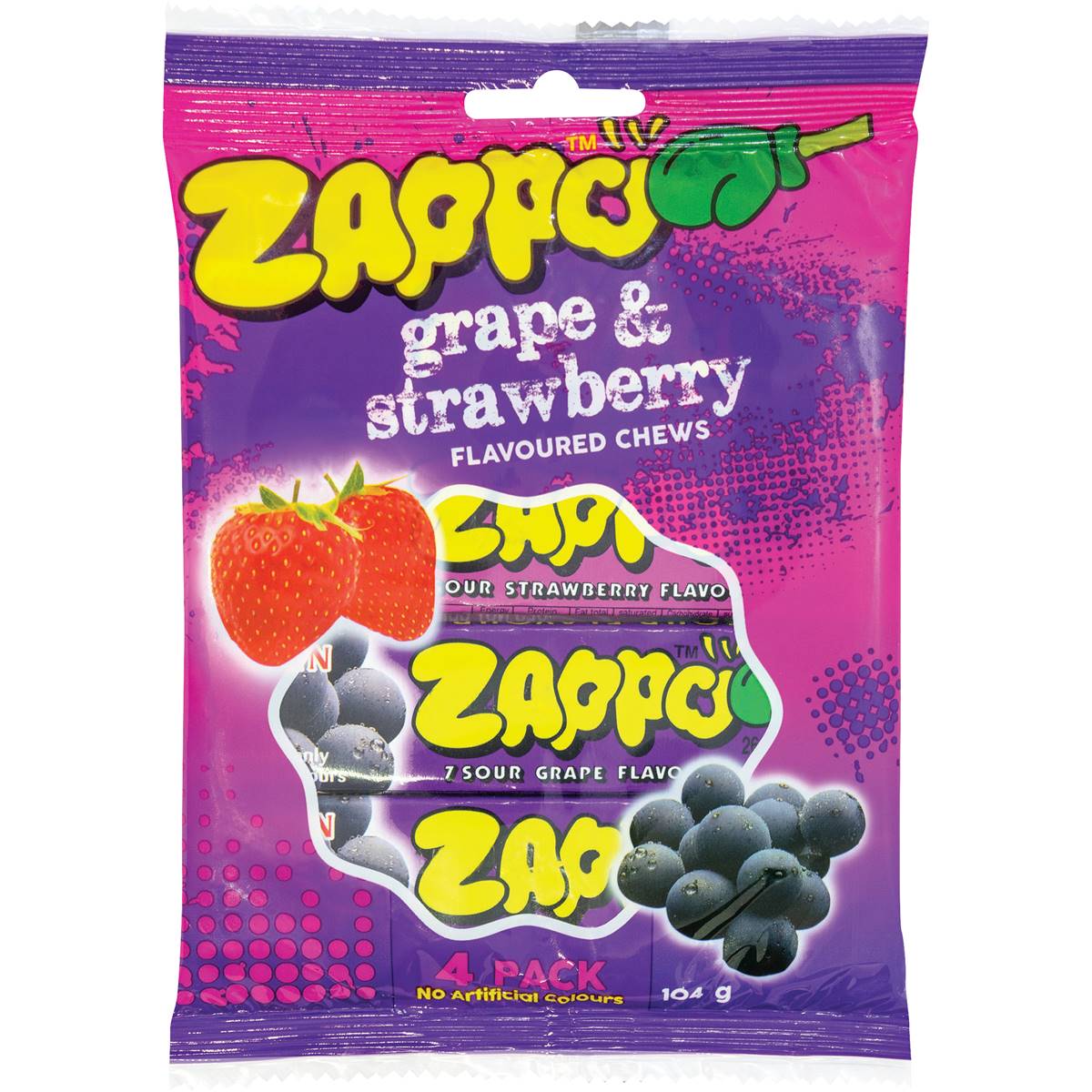 Zappo Strawberry & Grape Flavoured Chews 4 Pack 116g | Worldwide Shipping