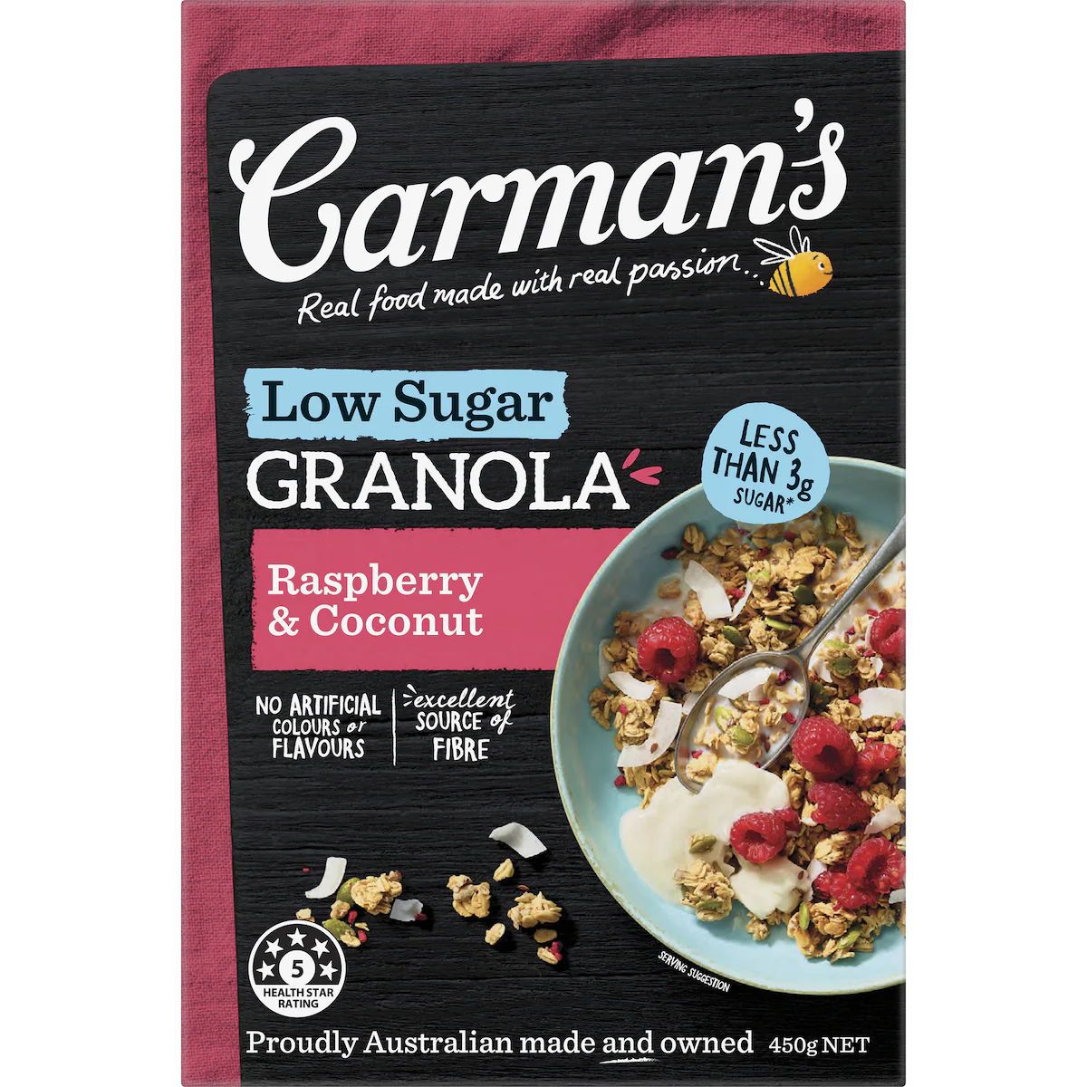 Carman's Granola Raspberry & Coconut Low Sugar 450g | Worldwide Shipping