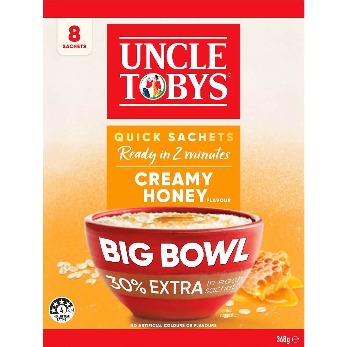 Uncle Tobys Oats Quick Sachets Big Bowl Creamy Honey Porridge 8 Pack ...