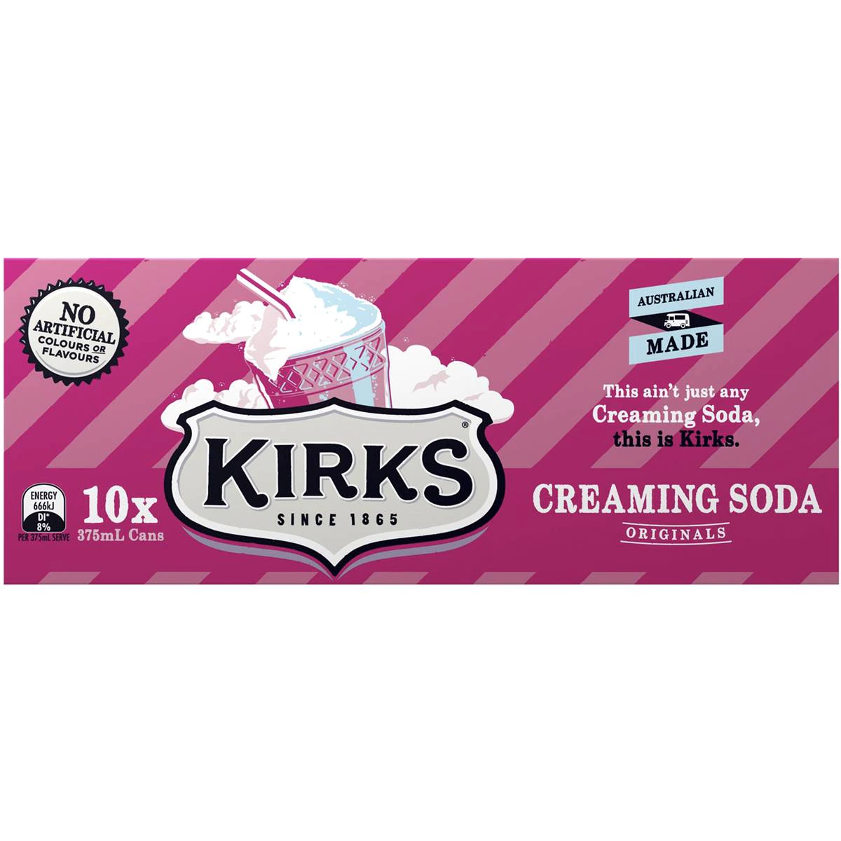Kirks Creaming Soda Soft Drink 375ml - 10 Pack | Worldwide Shipping