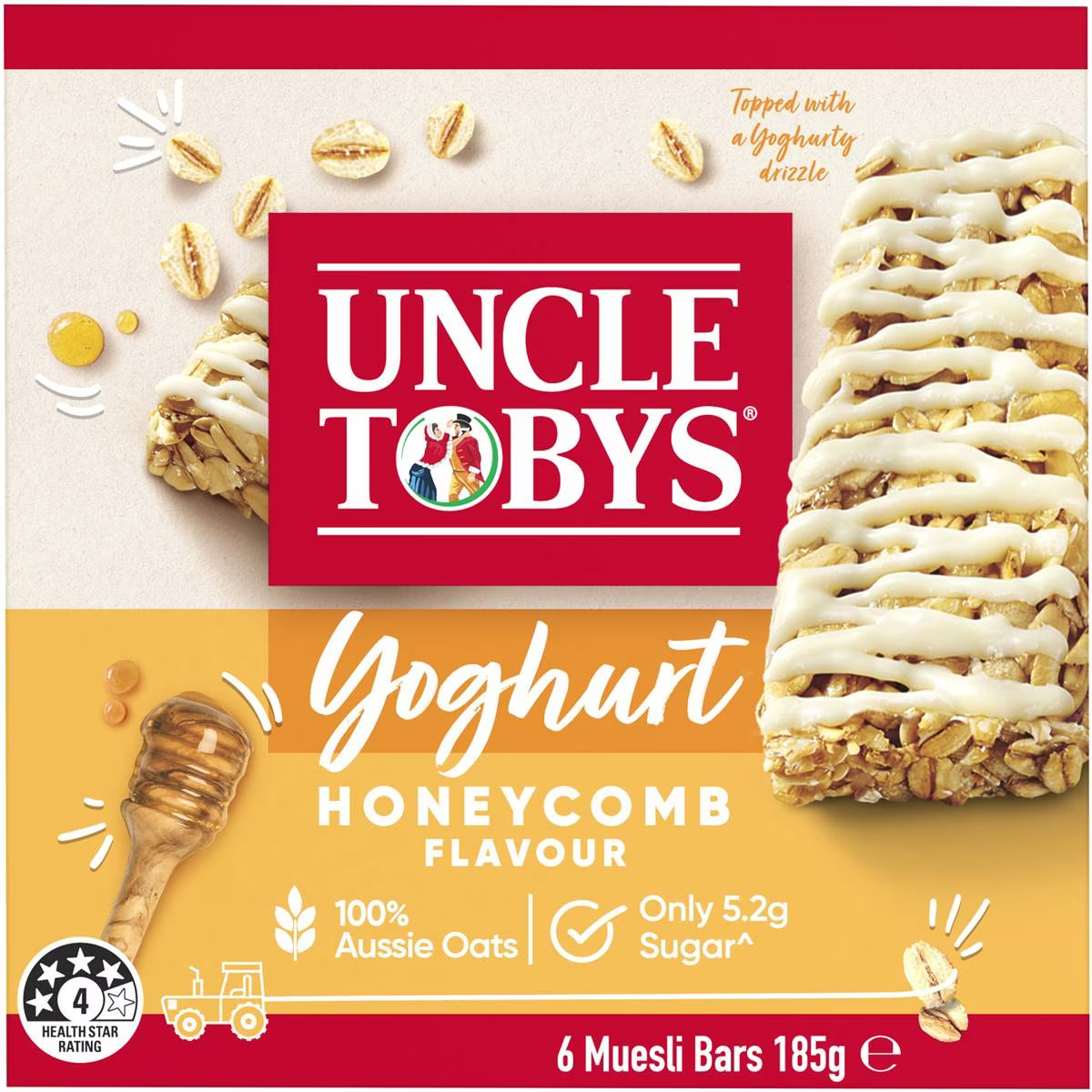 Uncle Tobys Muesli Bars Yoghurt Honeycomb Flavour 6 Pack 185g ...