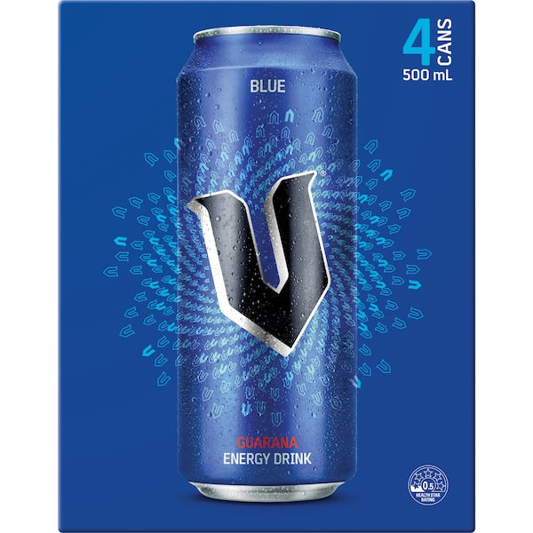 V Energy Drink Blue Guarana 500ml - 4 Pack | Worldwide Shipping