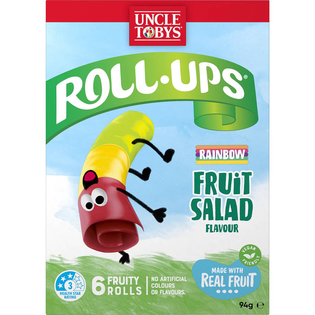 Uncle Tobys Roll-ups Rainbow Fruit Salad 6 Rolls 94g | Worldwide Shipping