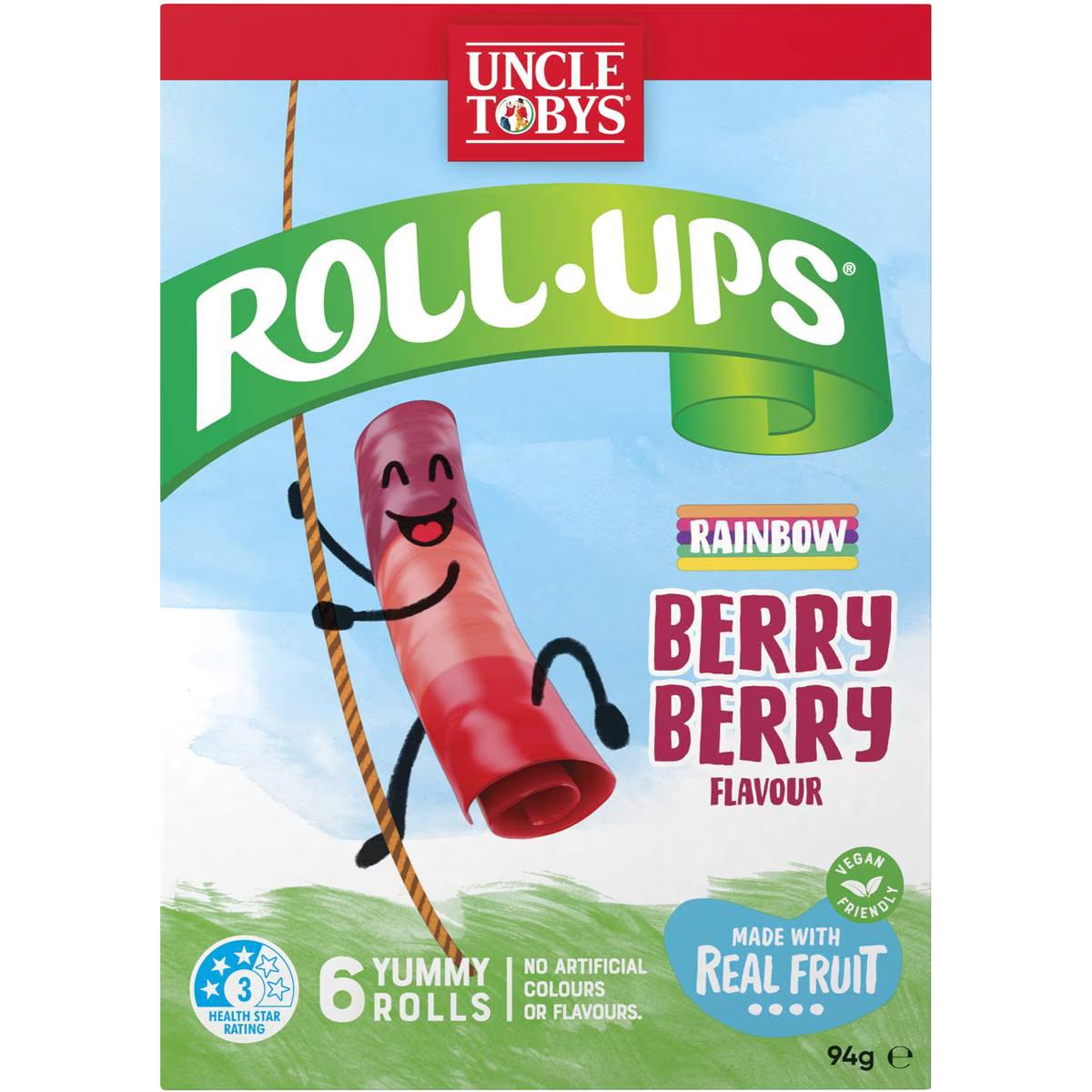 Uncle Tobys Roll-ups Rainbow Berry 6 Rolls 94g | Worldwide Shipping