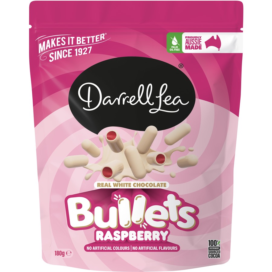 Darrell Lea Bullets White Chocolate Raspberry 150g | Worldwide Shipping