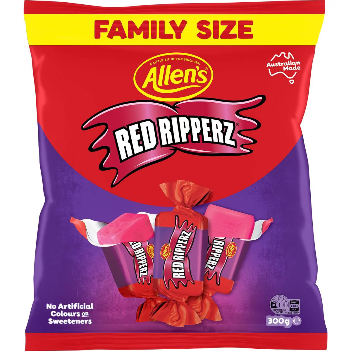 Allen's Red Ripperz Lollies Family Size Bag 300g | Worldwide Shipping