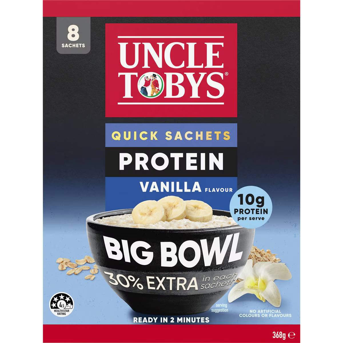 Uncle Tobys Big Bowl Quick Oats Protein Vanilla 8 Pack 368g | Worldwide ...