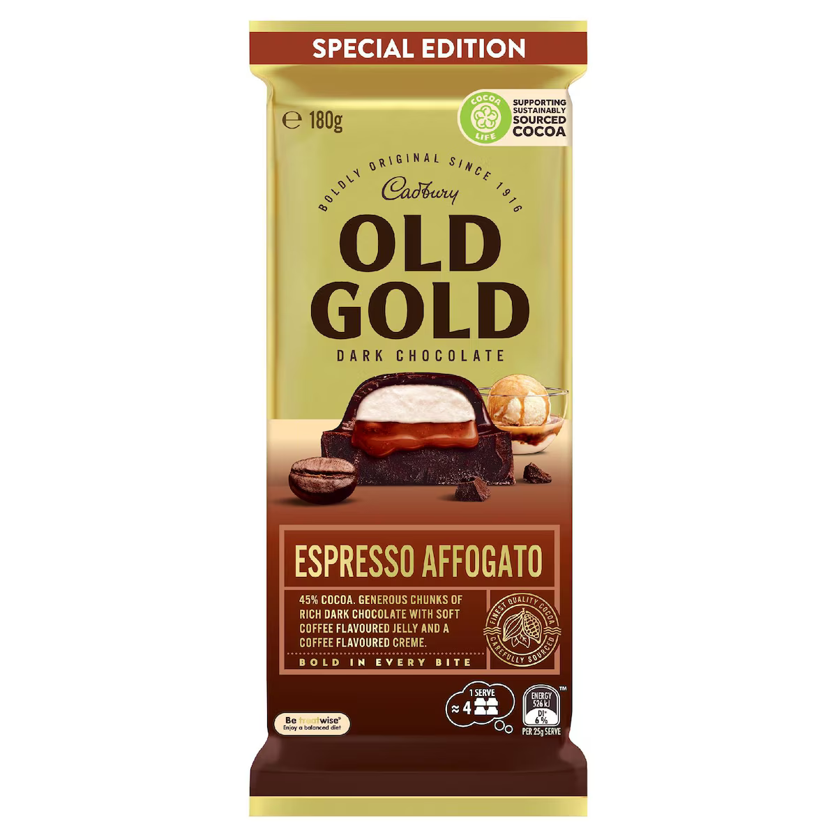 Cadbury Old Gold Dark Chocolate Espresso Affogato Block 180g ...