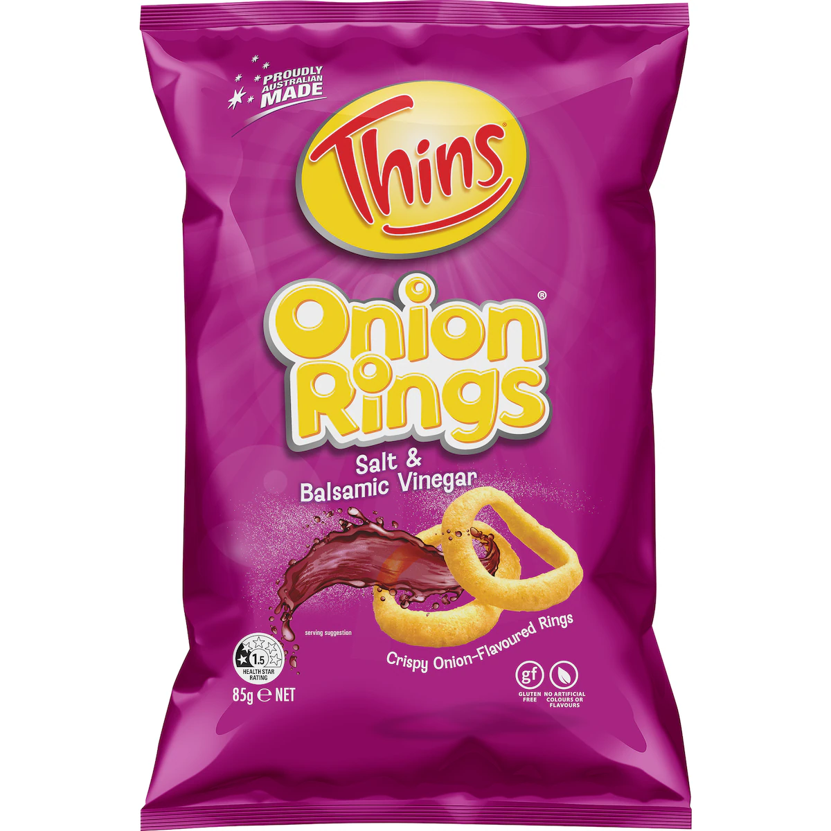 Thins Onion Rings Snacks Salt & Balsamic Vinegar 85g | Worldwide Shipping