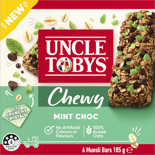 Uncle Tobys Chewy Mint Choc Muesli Bars 6 Pack 185g | Worldwide Shipping