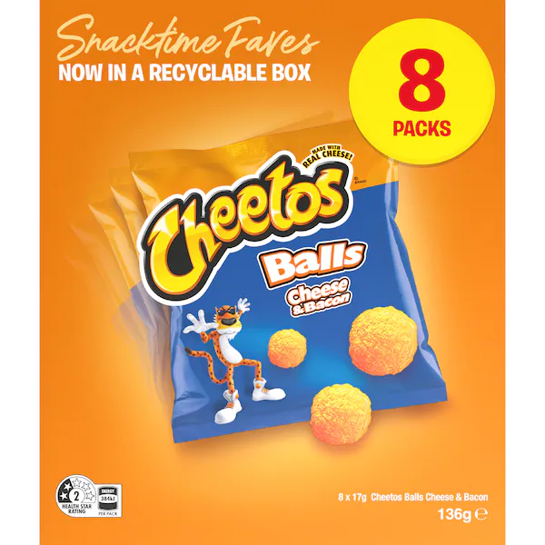 Cheetos Cheese & Bacon Balls Snacktime 8 Pack 136g