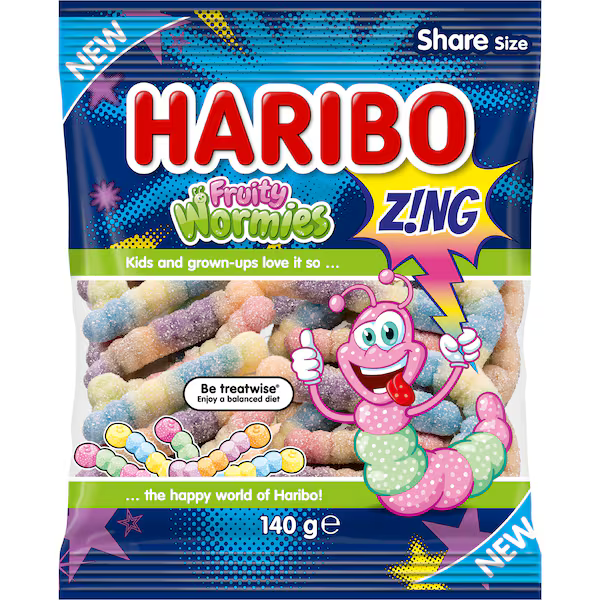 Haribo Fruity Wormies Lollies 140g | Worldwide Shipping