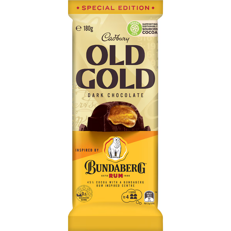 Cadbury Old Gold Bundaberg Rum Block 180g | Worldwide Shipping