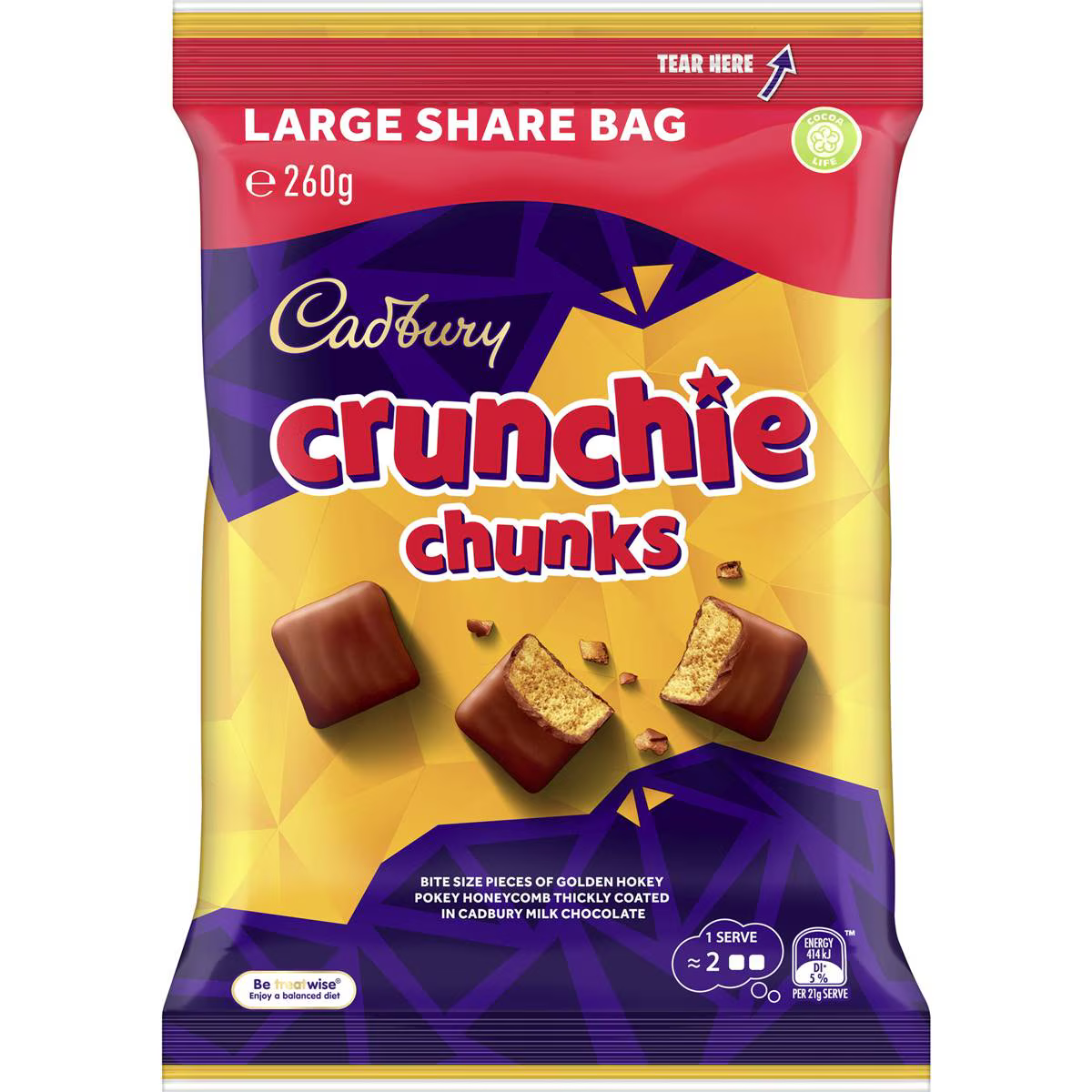 Cadbury Crunchie Chunks Large Share Bag 260g | Worldwide Shipping