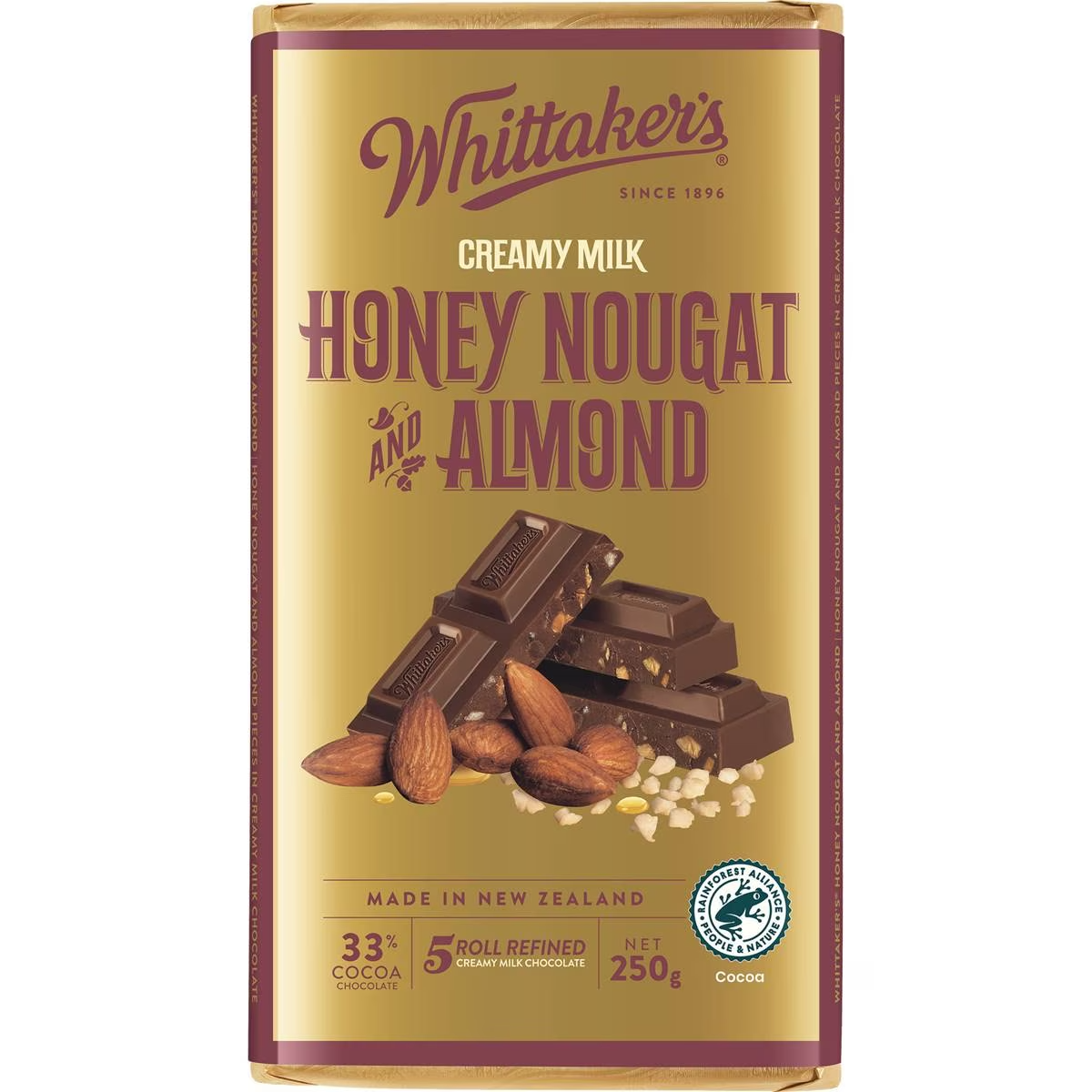Whittaker’s Honey Nougat & Almond Creamy Milk Chocolate Block 250g ...